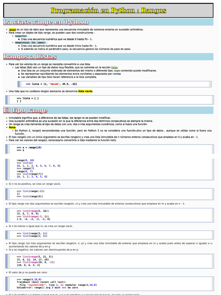 Ut02 05rangos | PDF | Python (lenguaje de programación) | Secuencia