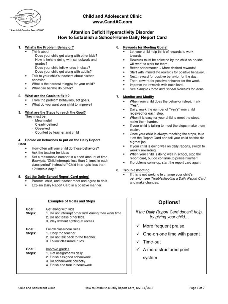 11 Adhd How To Establish A Daily Report Card Rev 2013 11 | PDF ...