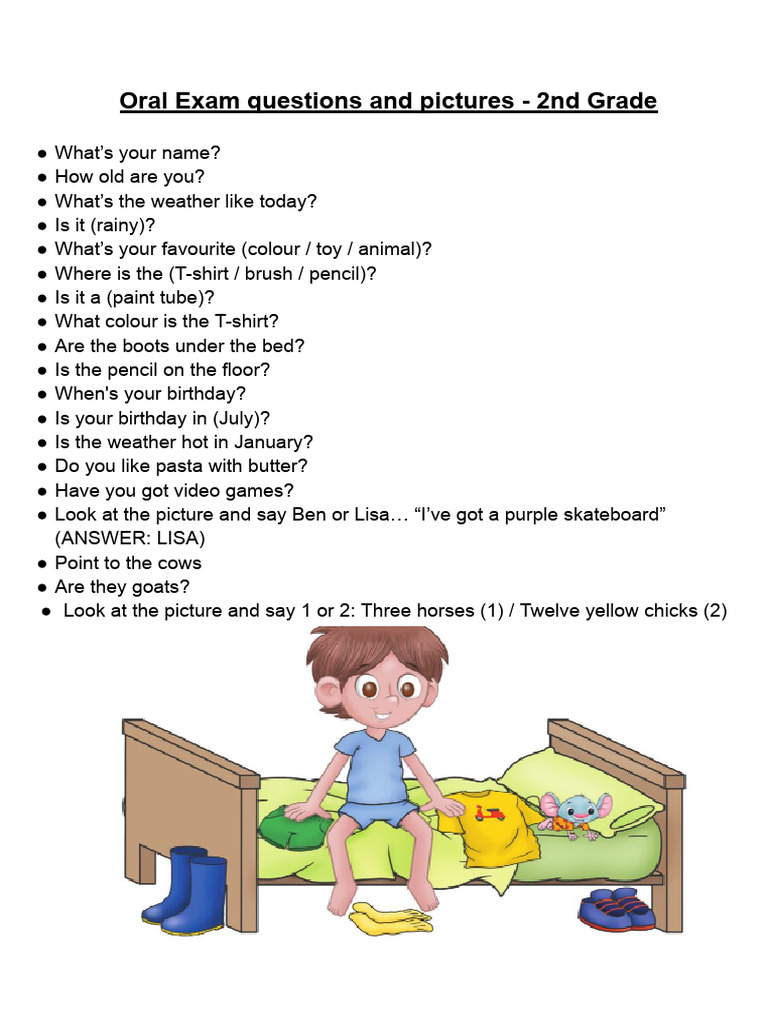 Oral Exam questions and pictures - 2nd Grade | PDF