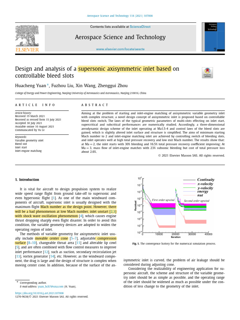 Design and Analysis of A Supersonic Axisymmetric Inlet Based On Controllable Bleed Slots | PDF ...