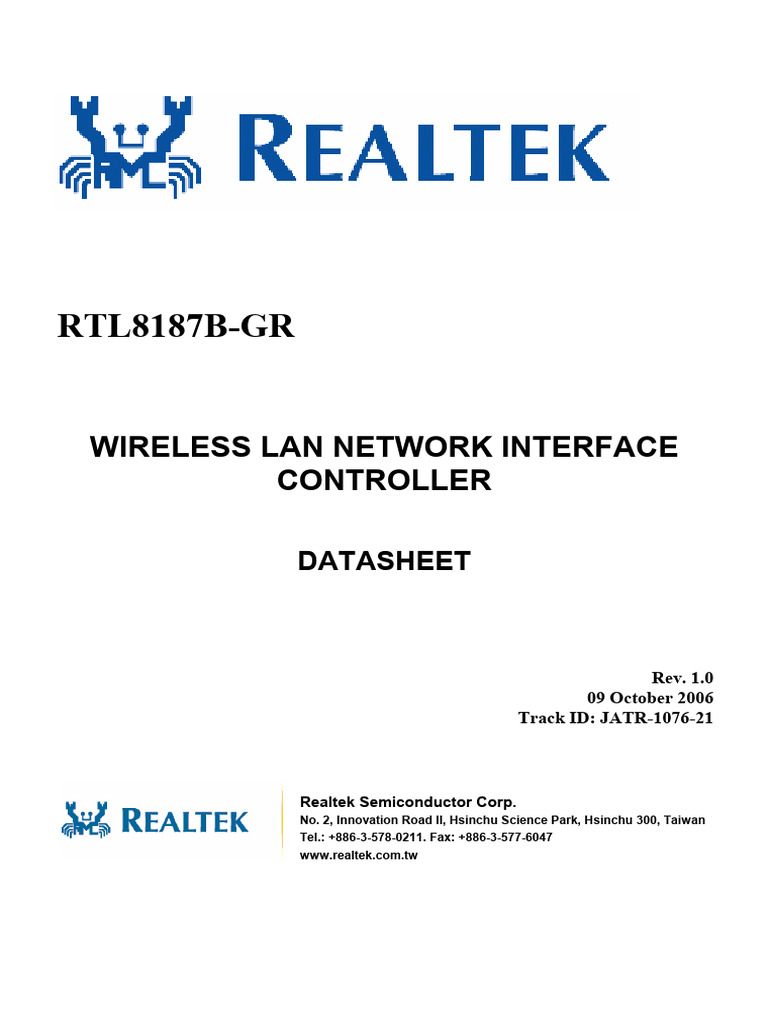 RTL8187B-GR: Wireless Lan Network Interface Controller | PDF | Ieee 802 ...