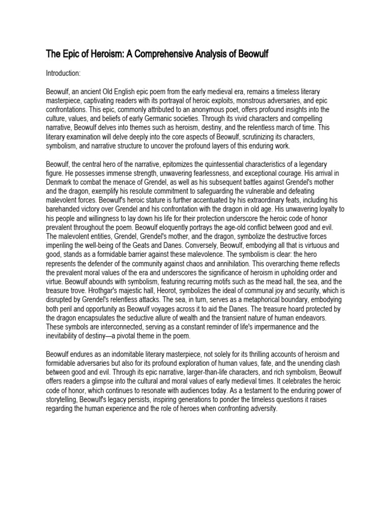 Literary Analysis On Beowulf | PDF | Beowulf | Hero