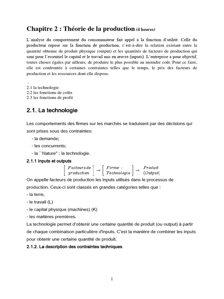 Fonction de production et inputs | PDF | Fonction de production | Business