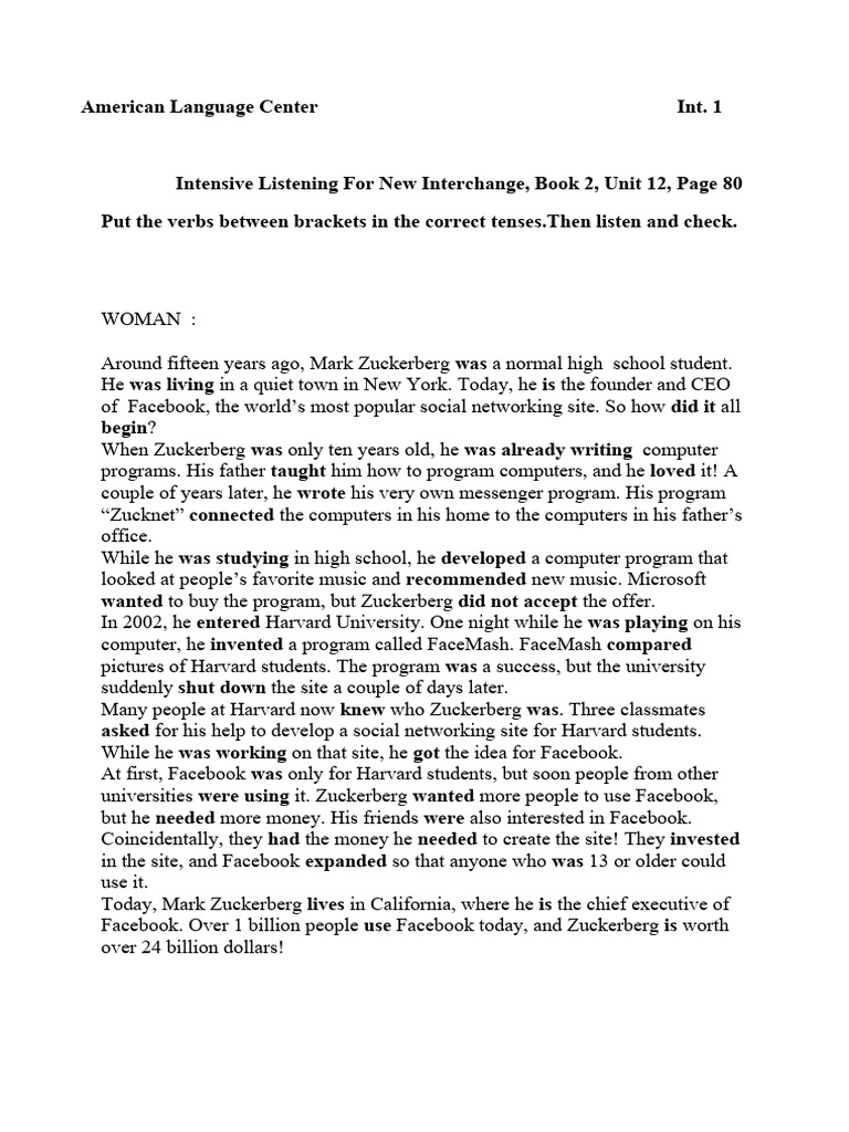 Intensive Listening Int 1 N 4 (Answer Key) | PDF