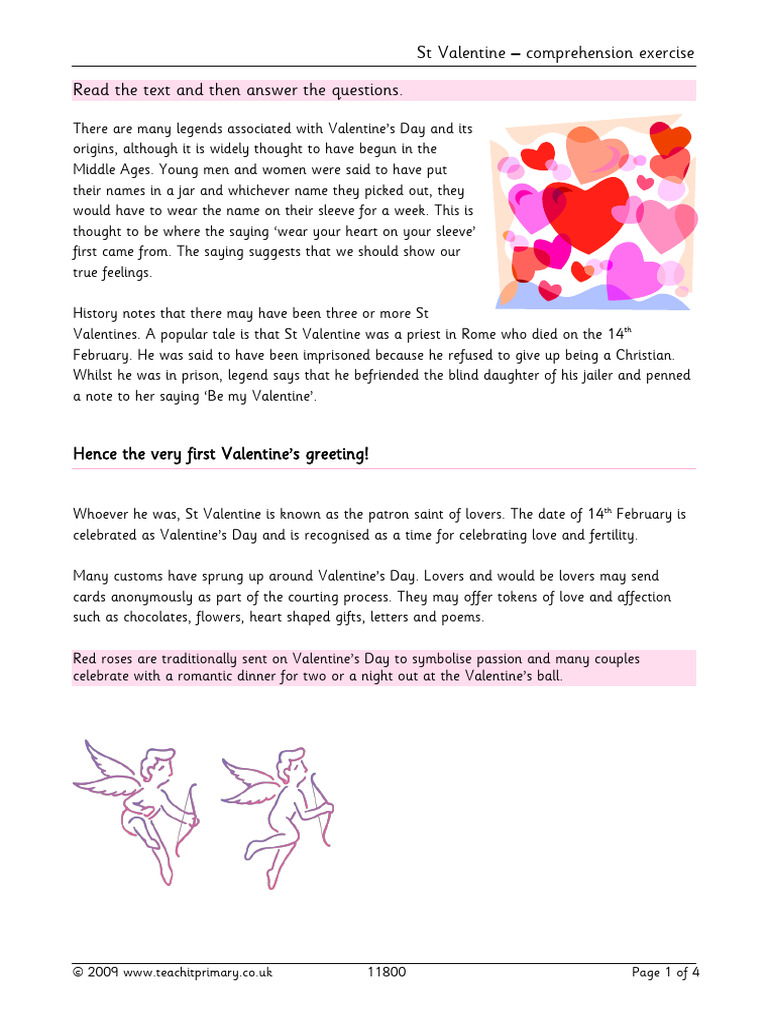ST Valentine - Comprehension Exercise Read The Text and Then Answer The ...