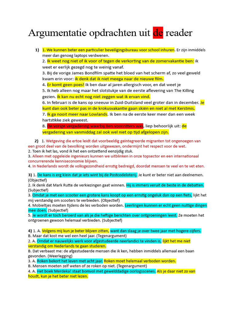 Argumentatie Opdrachten | PDF