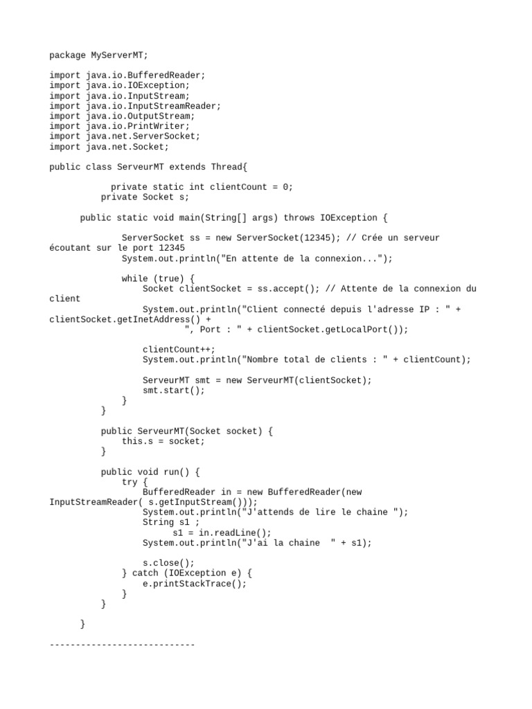Java Multi-Threaded Server and Client | PDF | Teaching Methods & Materials