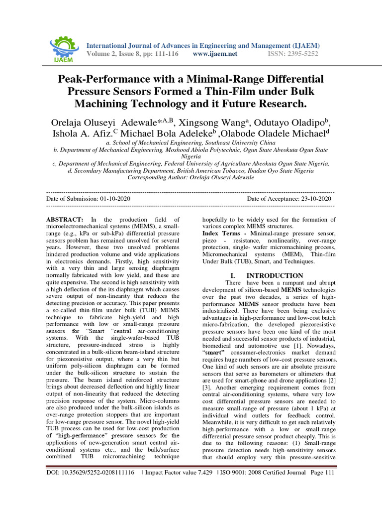 Peak-Performance With A Minimal-Range Differential Pressure Sensors ...