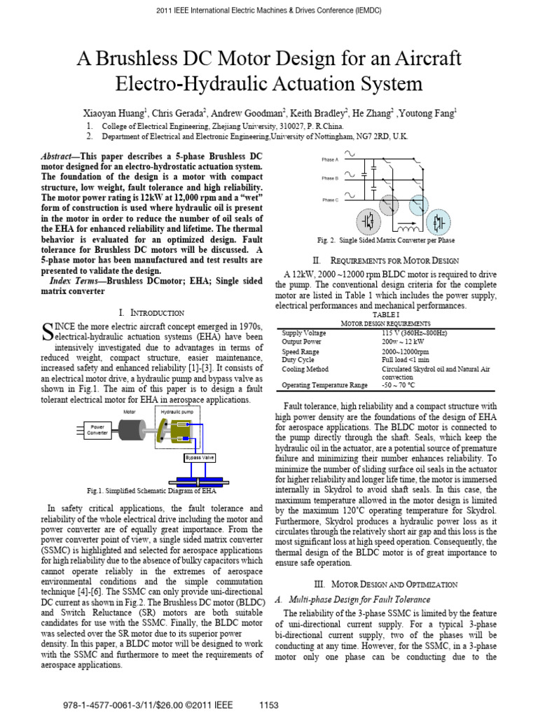 A Brushless DC Motor Design For An Aircraft Electro-Hydraulic Actuation System | PDF | Electric ...