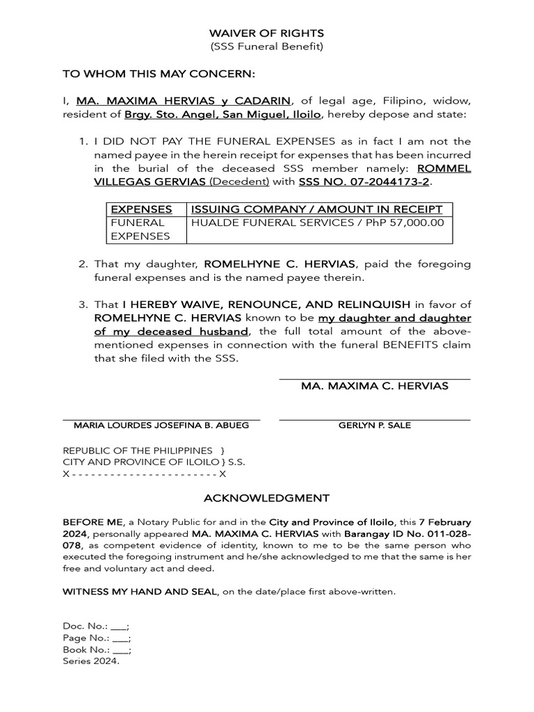 WAIVER SSS Benefit | PDF | Law