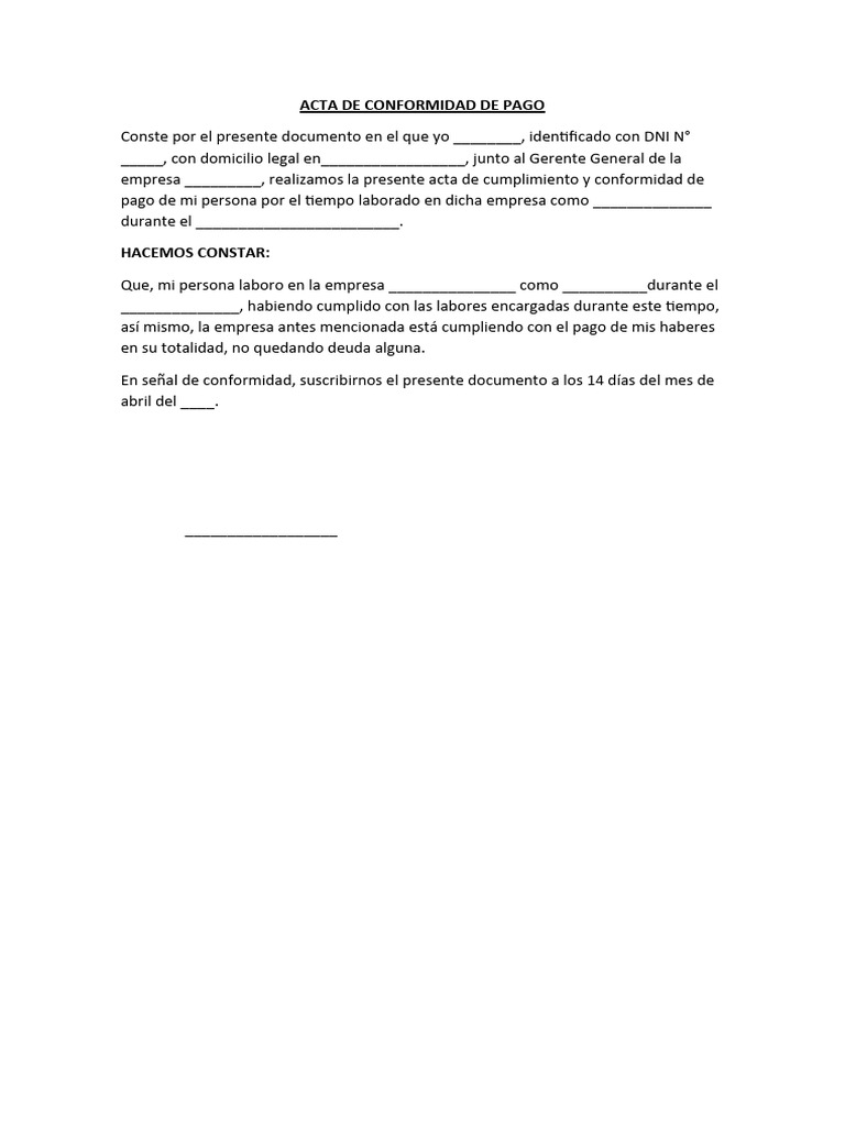 Acta de Conformidad de Pago | PDF