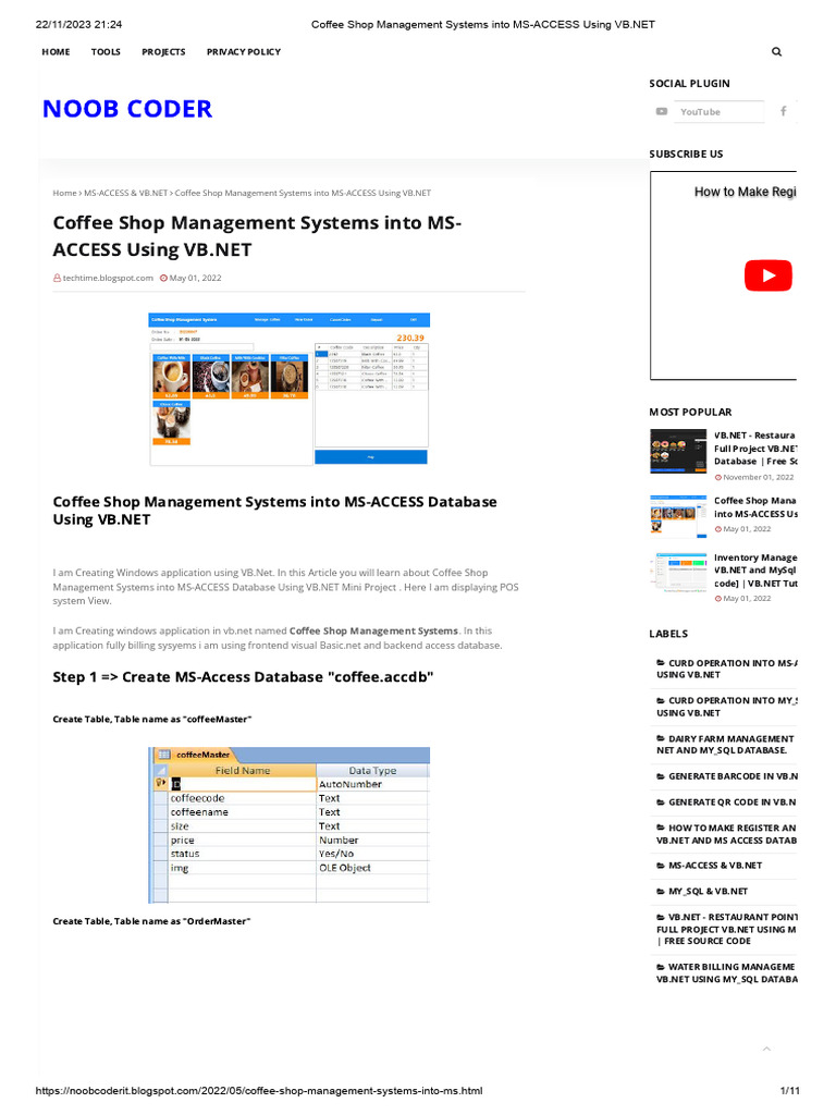 Coffee Shop Management Systems Into MS-ACCESS Using | PDF | Microsoft ...