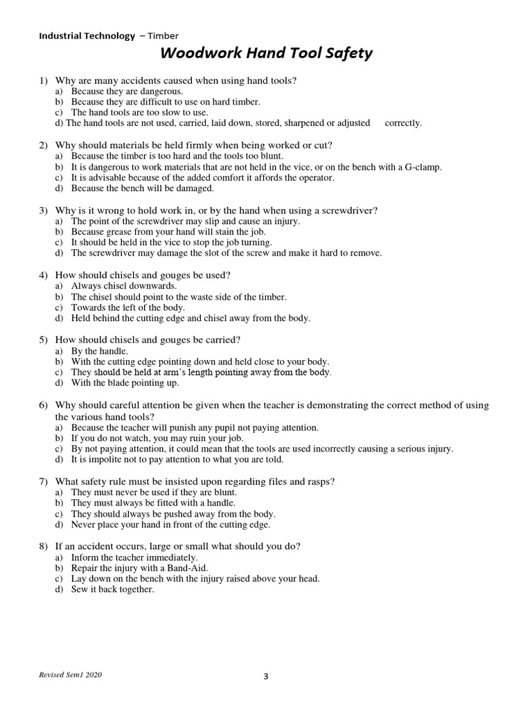 WB 2 Hand Tool Safety Quiz | Download Free PDF | Equipment ...