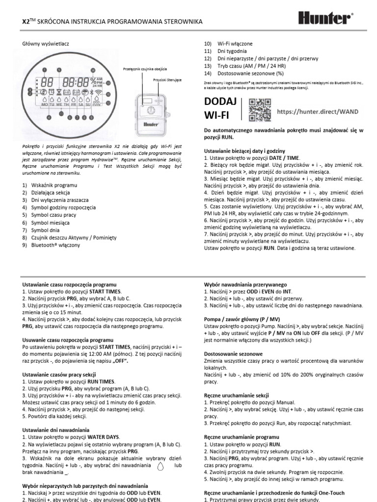 Sterownik x2 Instrukcja Hunter Polska 0337525327 | PDF