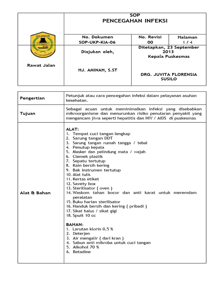 Sop Ukp Kia 06 Pencegahan Infeksi | PDF