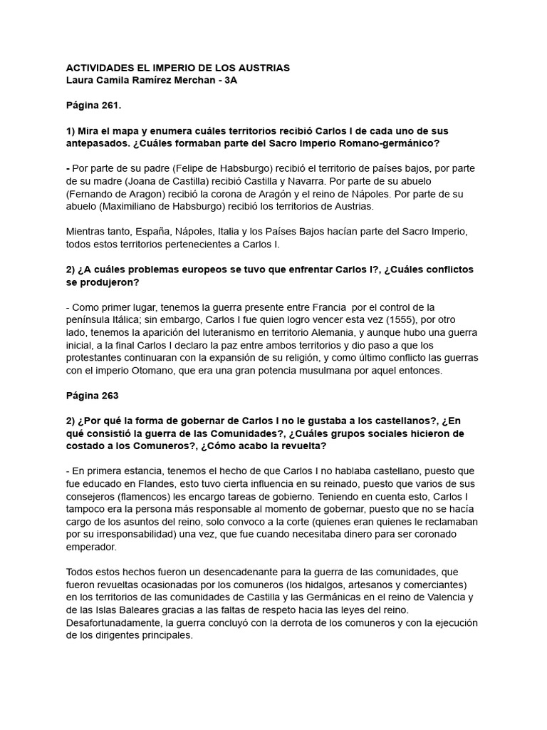 Actividades El Imperio de Los Austrias | PDF | Imperio español | Casa de los Habsburgo