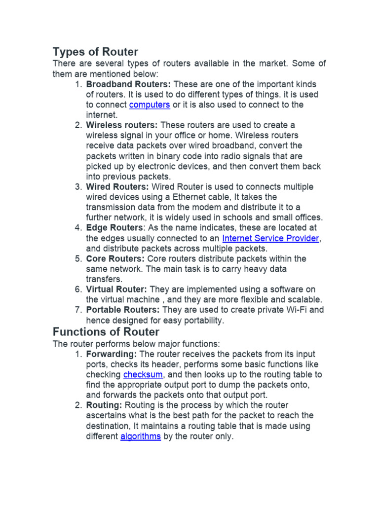 Types of Router | PDF | Router (Computing) | Computer Network