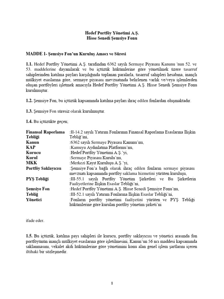 Hedef Portfoy Yonetimi Hisse Senedi - Emsiye Fonu - C Tuzuk - 2022 12 ...