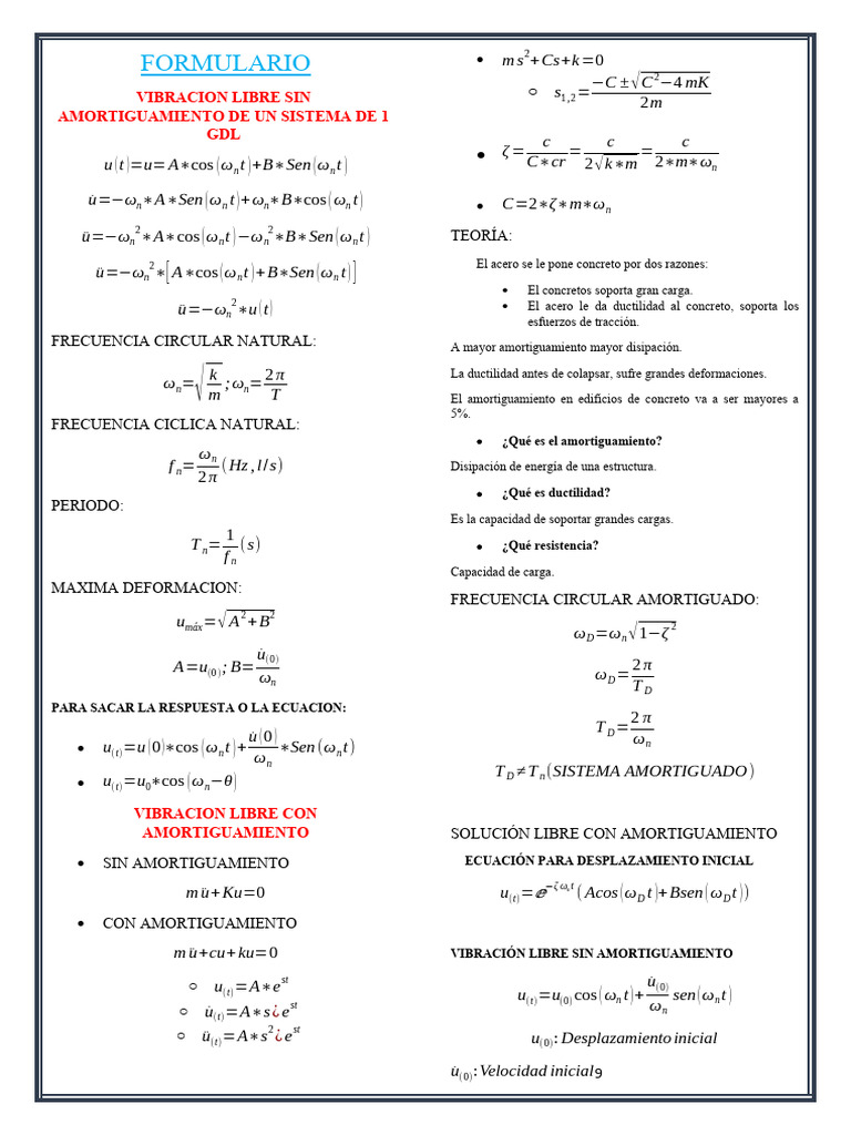 Formulario de Ing Sismoresistente David | PDF | Ciencias fisicas | Oscilación