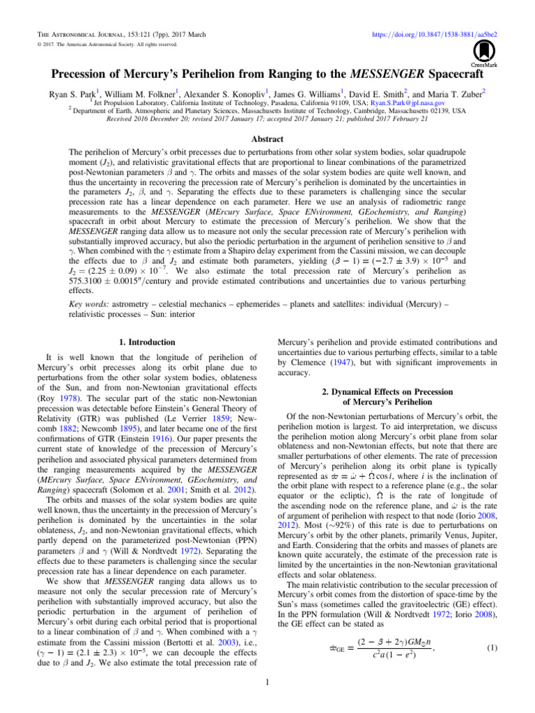 Park 2017 AJ 153 121 | PDF | Mercury (Planet) | Apsis
