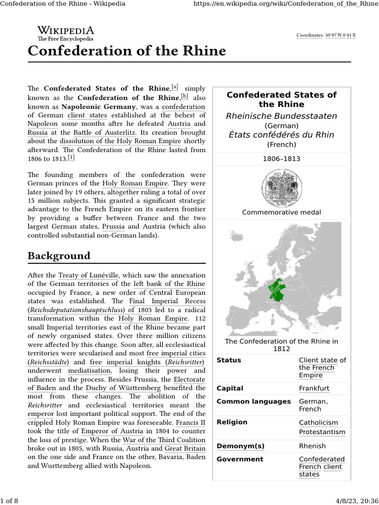 Confederation of The Rhine - Wikipedia | PDF | First French Empire ...