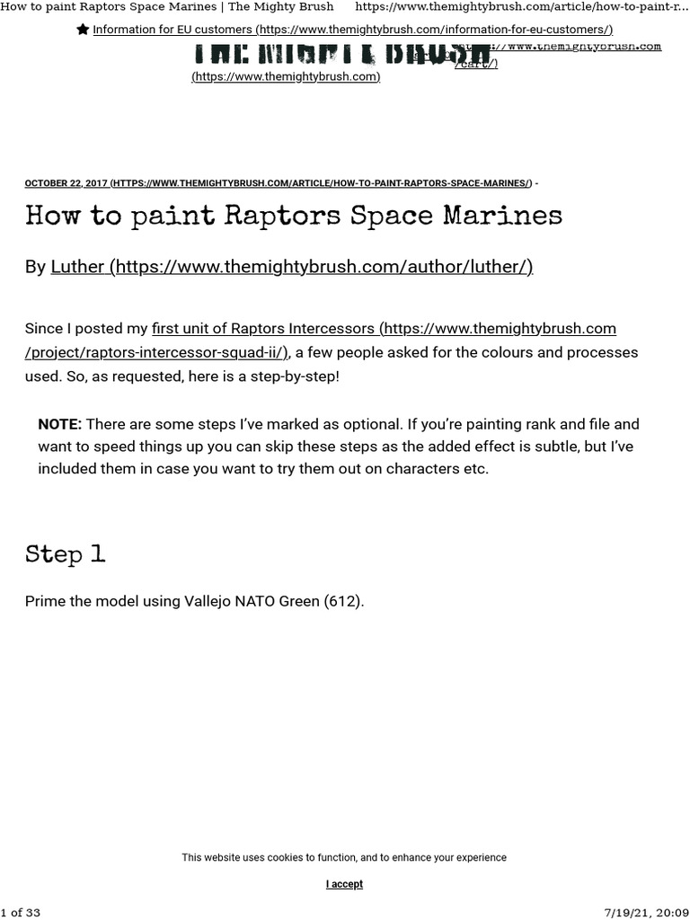 How To Paint Raptors Space Marines - The Mighty Brush | PDF | Paint | Color