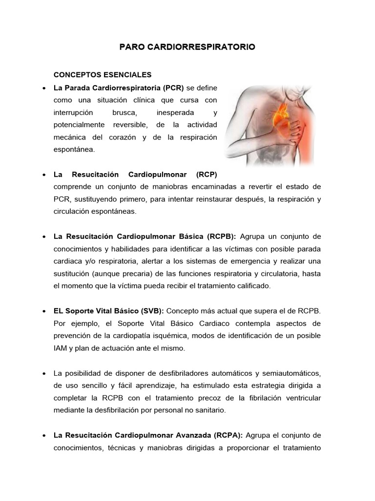 PARO CARDIORRESPIRATORIO 1 | PDF | Paro cardíaco | Reanimación ...