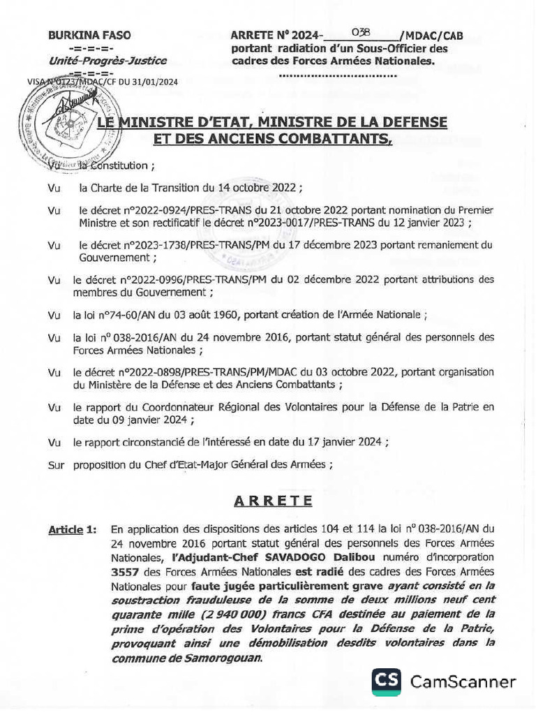 Arrete Portant Radiation D'un Sous-Officier de La Grie | PDF
