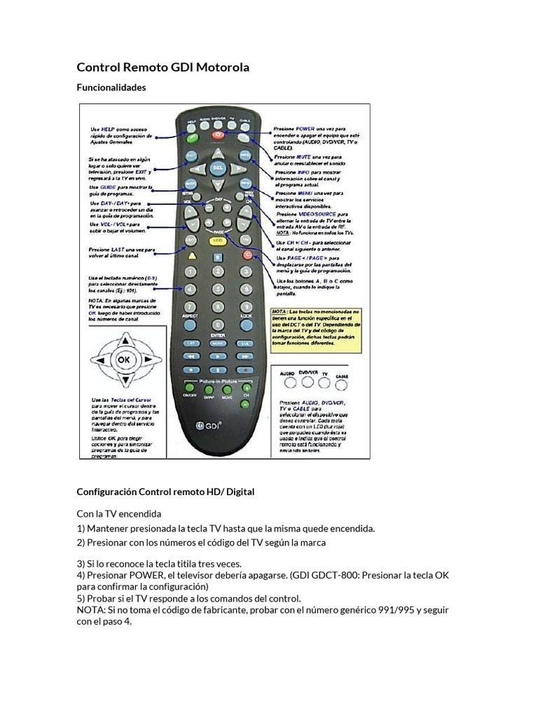 Control Remoto GDI Motorola HD D | PDF