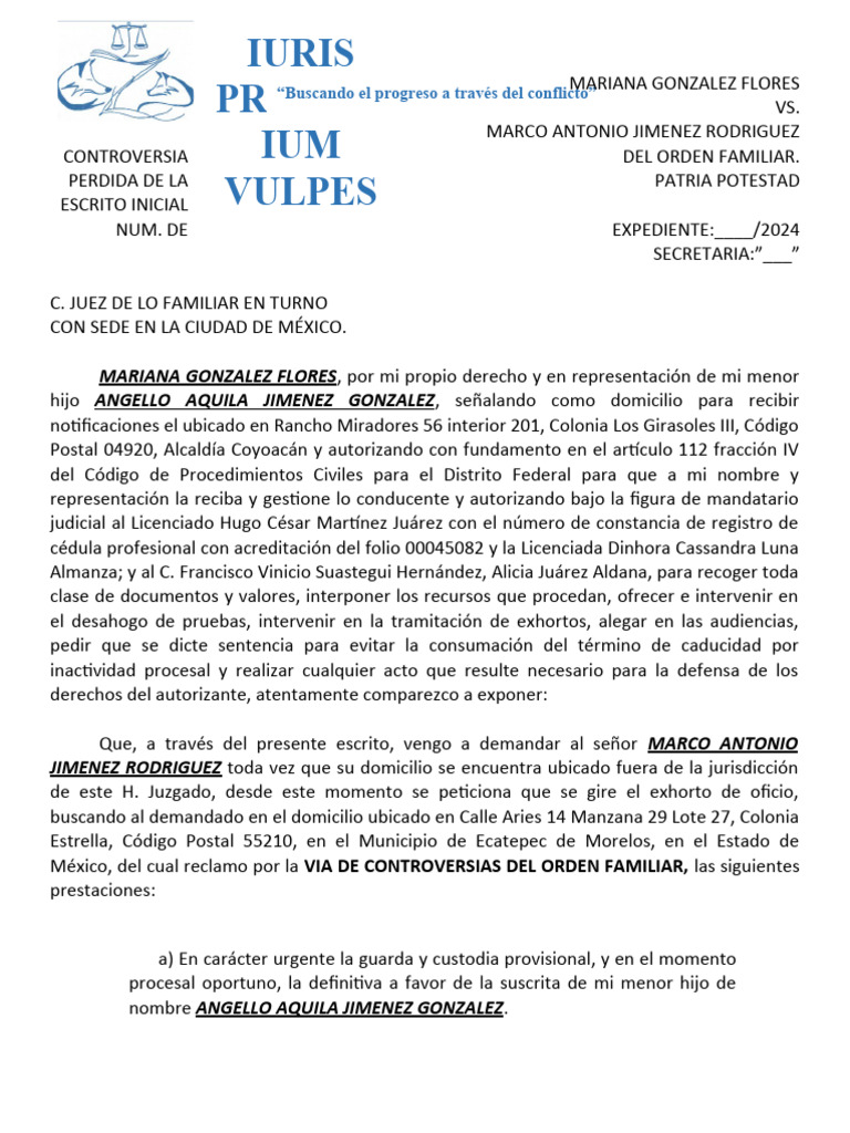 Escrito Inicial | PDF | Demanda judicial | Principios éticos