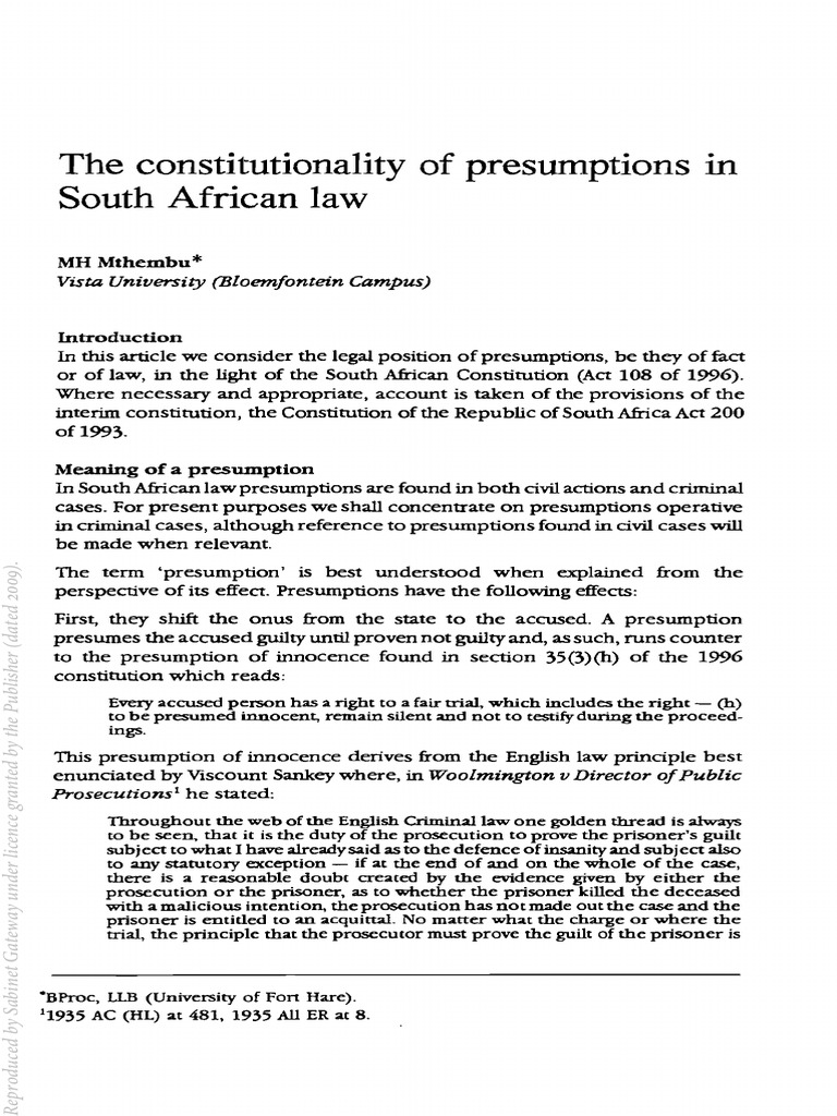 Presumptions in Law | PDF | Burden Of Proof (Law) | Presumption Of ...