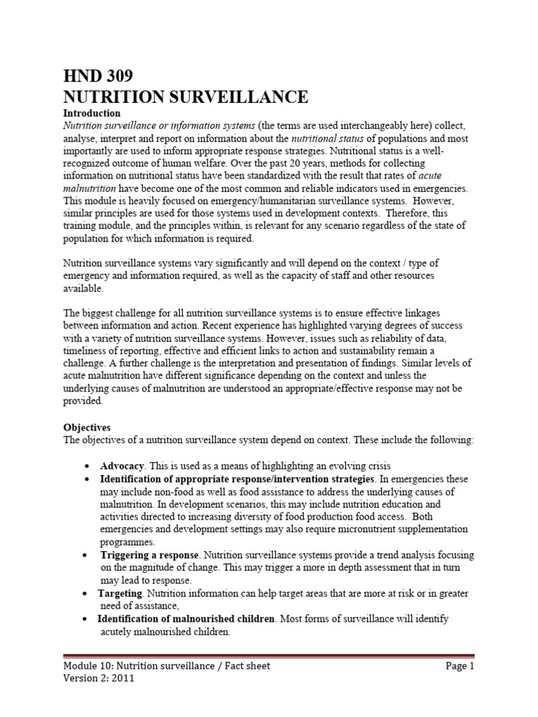 HND 309 Nutrition Surveillance | PDF | Malnutrition | Information