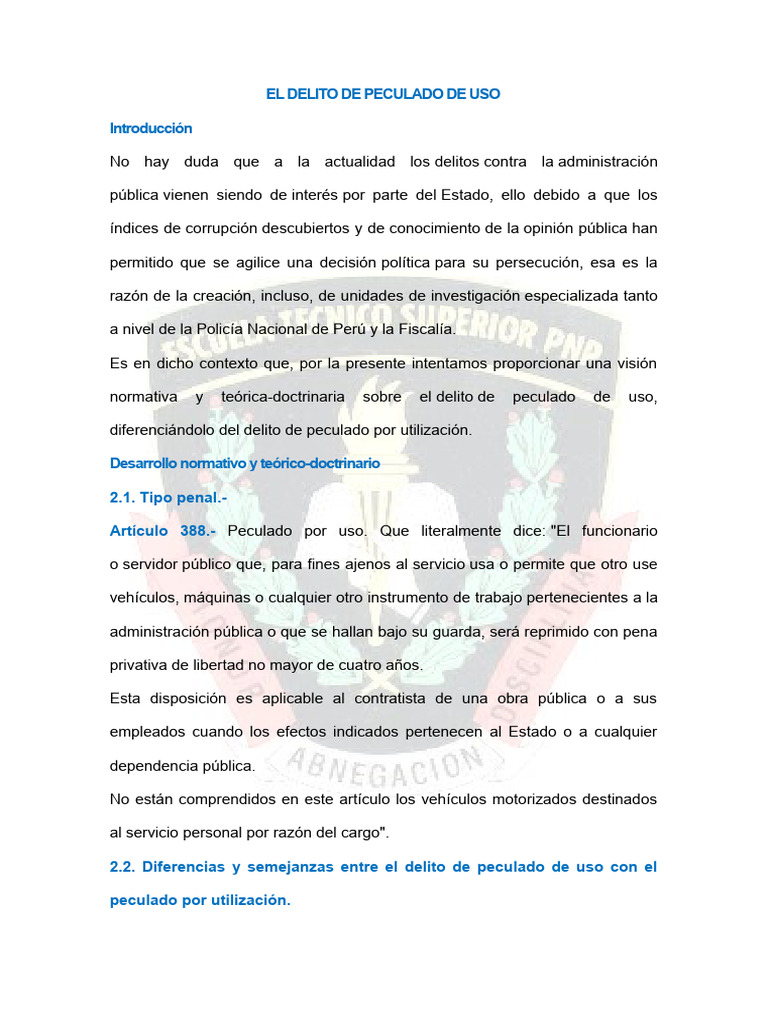 El Delito de Peculado de Uso | PDF | Intención (Derecho Penal) | Ley ...
