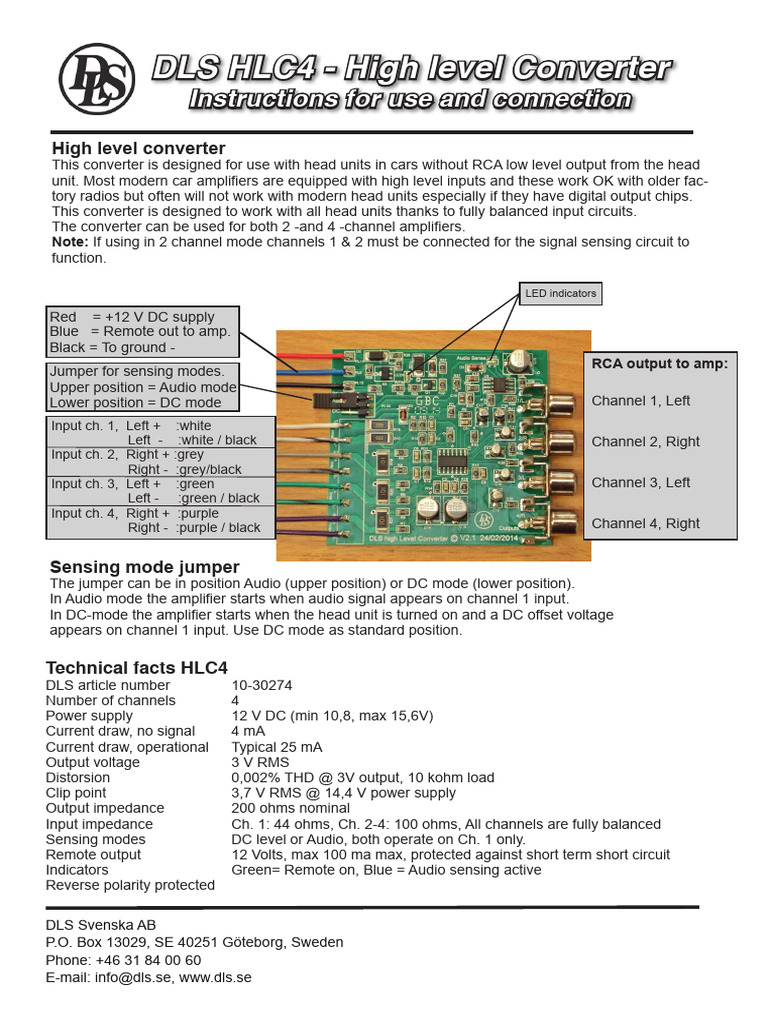 DLS HLC4 - High Level Converter: Instructions For Use and Connection ...