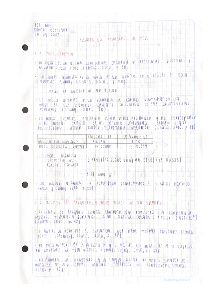 Resumen C3 Relaciones de Masa | PDF