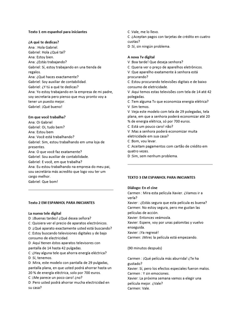 Texto 1 em Espanhol para Iniciantes | PDF | Ingenieria Eléctrica ...