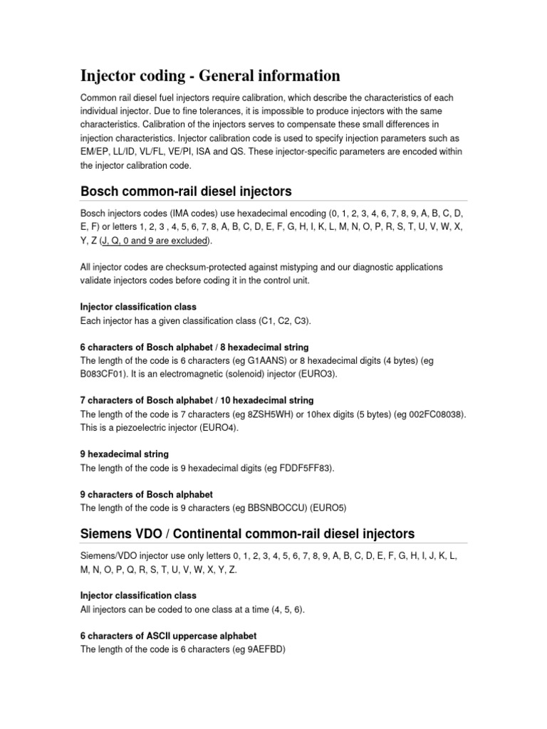 Injector Coding Information | PDF | Fuel Injection | Ascii