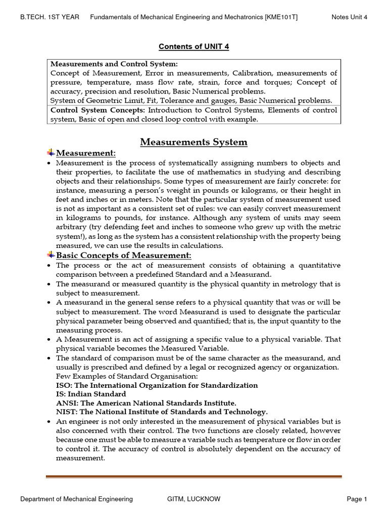 Measurement and Control Systems Overview | PDF | Measurement | Flow ...
