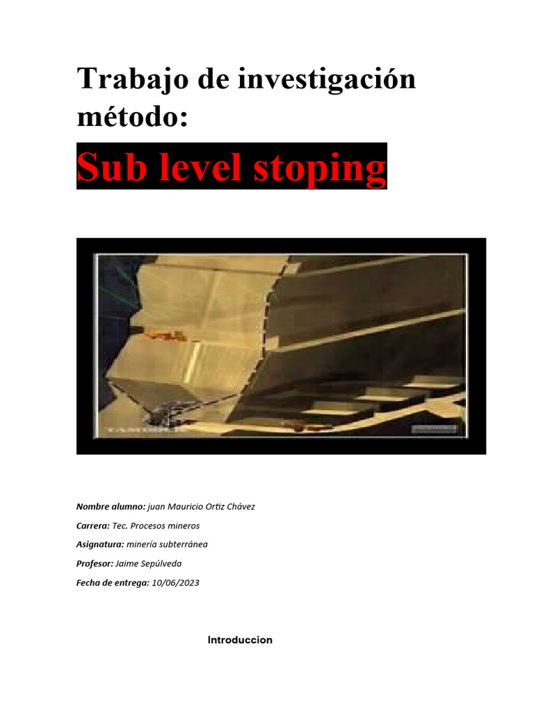 Método Sub Level Stoping en Minería Subterránea | PDF | Minería | Ventilación (Arquitectura)