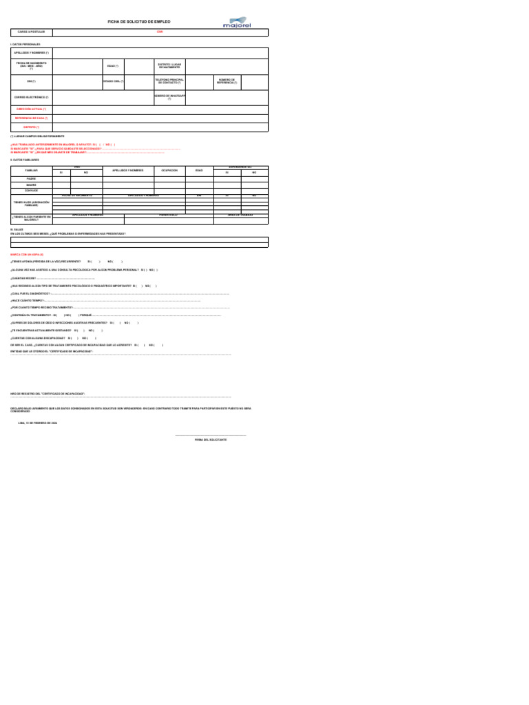 Ficha de Solicitud de Empleo - PCD | PDF | Medicina CLINICA