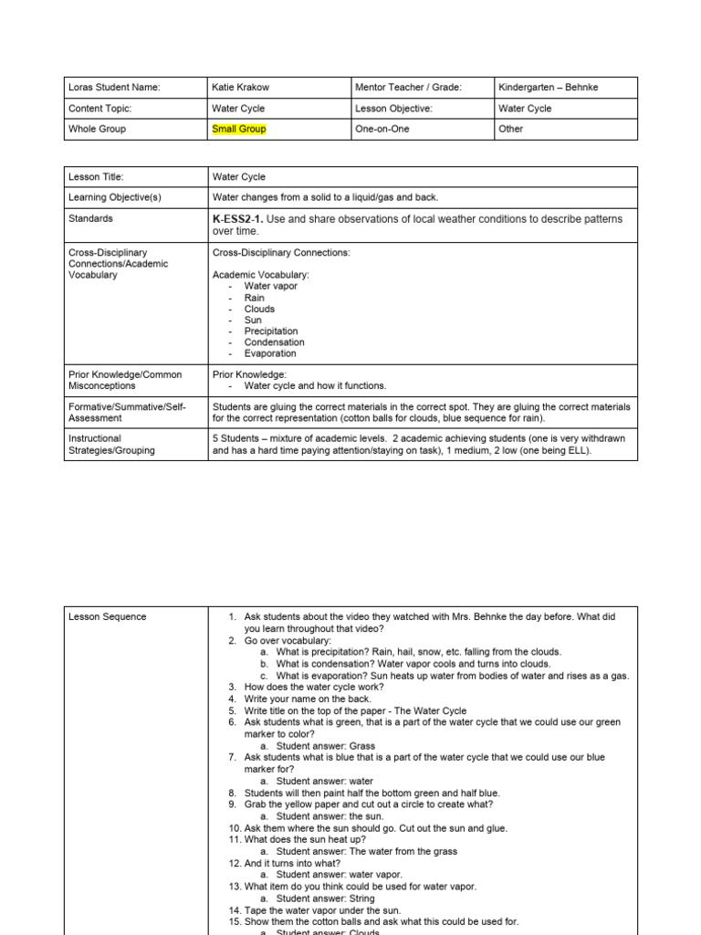 Observation 2 - Lesson Plan | PDF | Water Cycle | Water