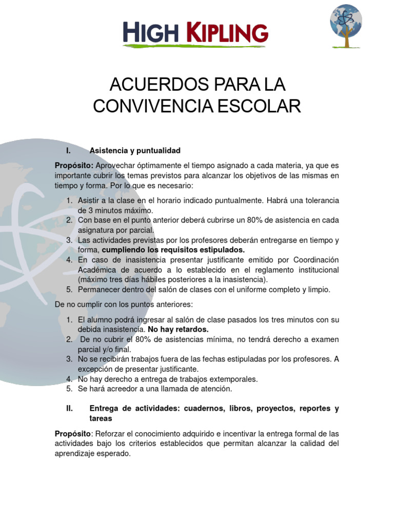 Acuerdos para La Convivencia Escolar | PDF | Maestros | Aprendizaje