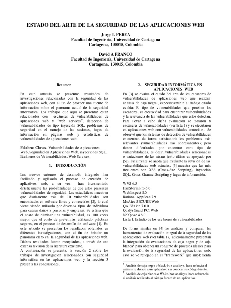 Estado Del Arte de La Seguridad de Las Aplicaciones Web | PDF | Red mundial | Internet y web
