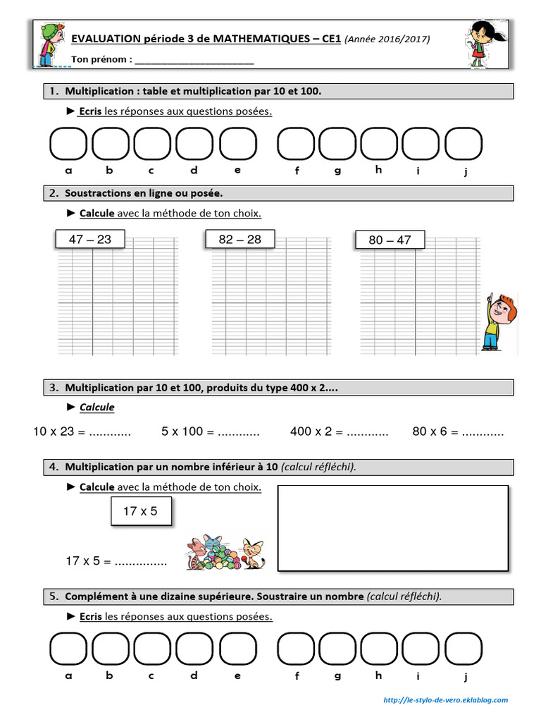 Évaluation Maths CE1 Période 3 | PDF | Multiplication