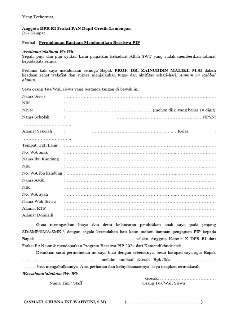 Permohonan PIP 2024 | PDF