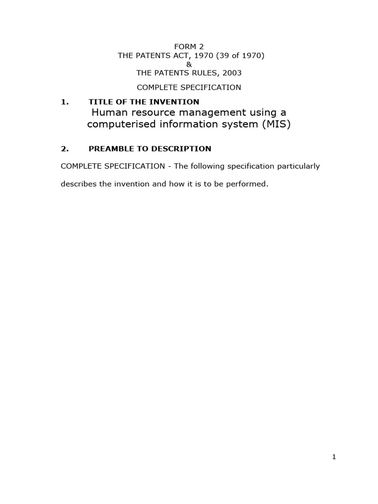 Form2-CompleteSpecification | PDF | Human Resource Management | Information