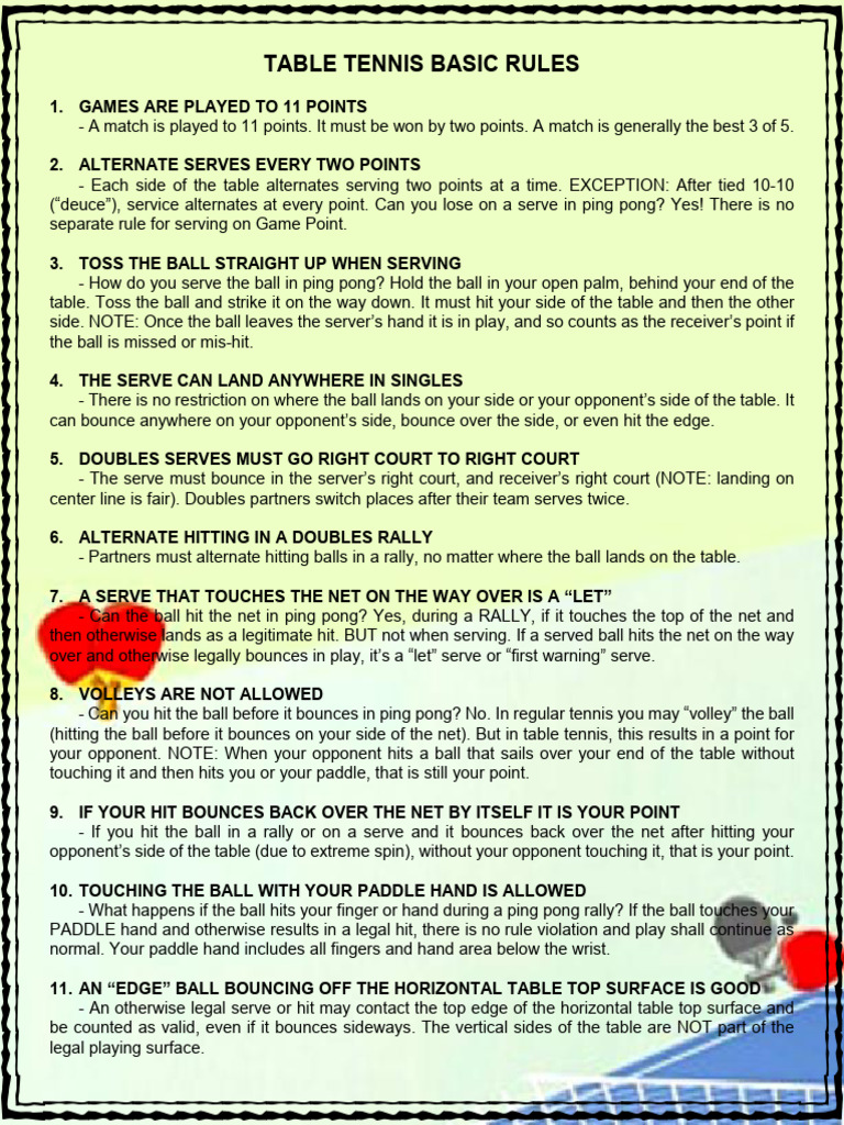 Lesson 14-15 - Rules and Regulations | PDF | Table Tennis | Entertainment
