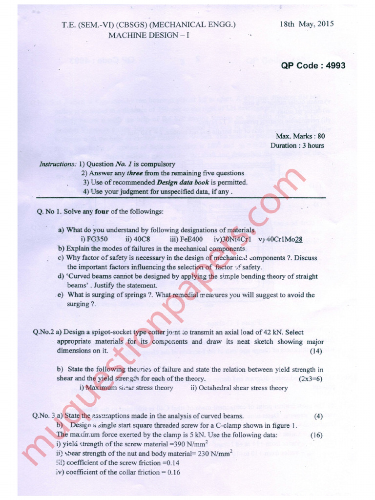 Te-Mech Sem6 MD1 May15 | PDF