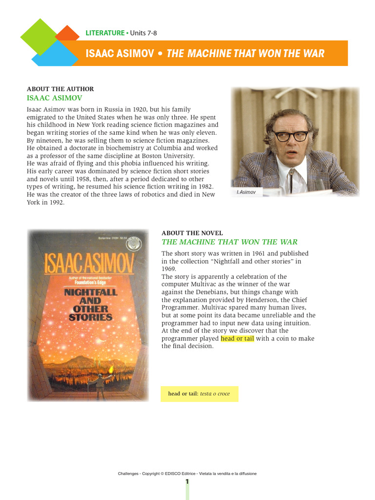 Units 7-8 Isaac Asimov The Machine That Won The War | PDF | Isaac Asimov