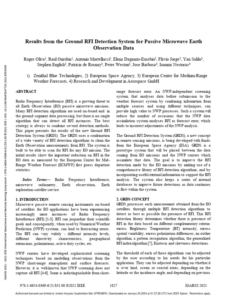 Results From The Ground Rfi Detection System For Passive Microwave Earth Observation Data Pdf 